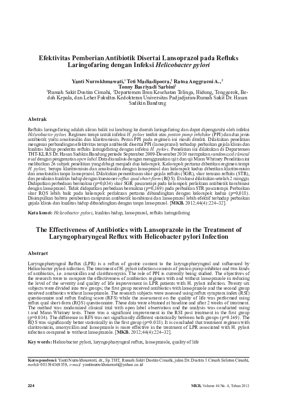 (PDF) Efektivitas Pemberian Antibiotik Disertai Lansoprazol pada ...