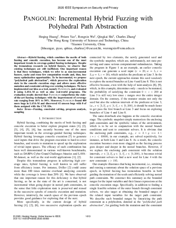 Pdf Pangolin Incremental Hybrid Fuzzing With Polyhedral Path Abstraction