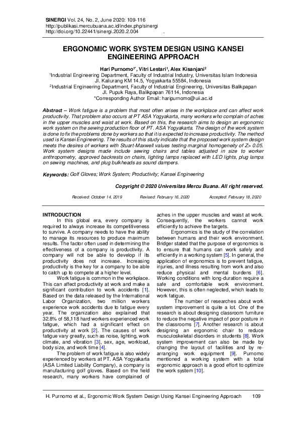 (PDF) Ergonomic Work System Design Using Kansei Engineering Approach