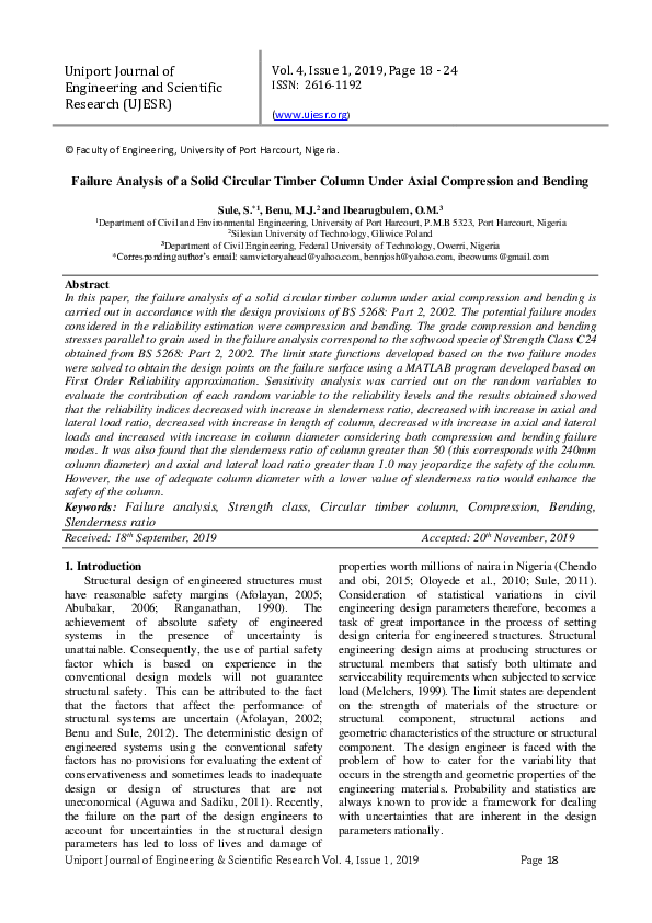 (PDF) Failure Analysis of a Solid Circular Timber Column Under Axial ...