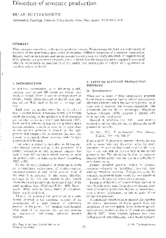 (PDF) Disorders of Sentence Production