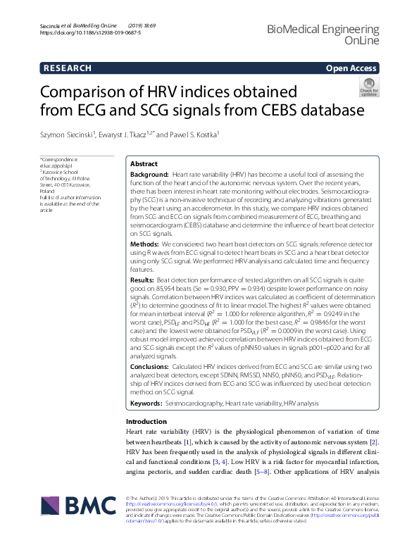 (PDF) Comparison of HRV indices obtained from ECG and SCG signals from ...