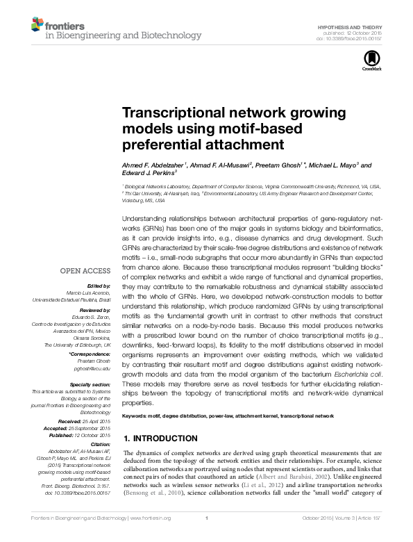 (PDF) Transcriptional Network Growing Models Using Motif-Based Preferential Attachment