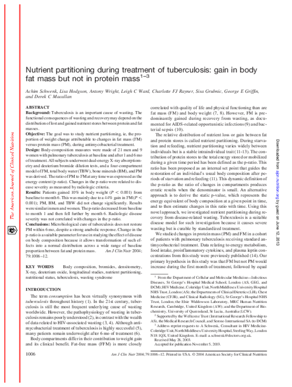 (PDF) Nutrient partitioning during treatment of tuberculosis: gain in ...