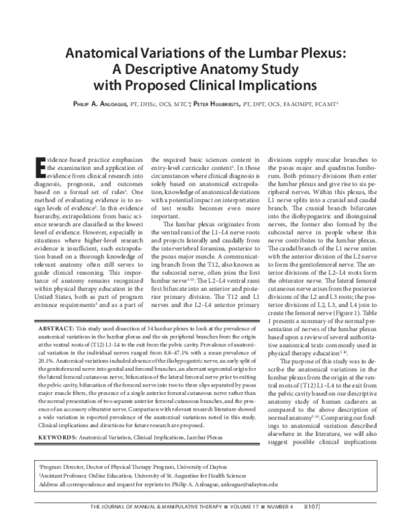 (PDF) Anatomical variations of the lumbar plexus: a descriptive anatomy ...