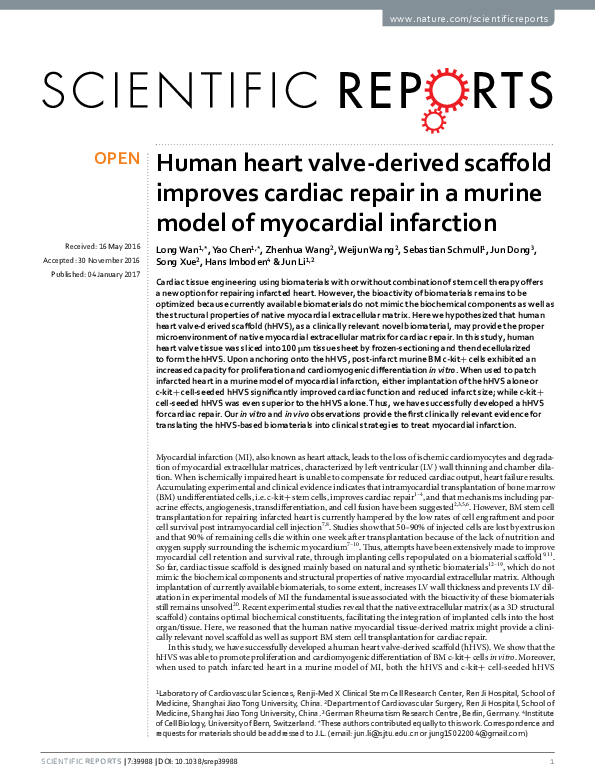 (PDF) Human heart valve-derived scaffold improves cardiac repair in a ...
