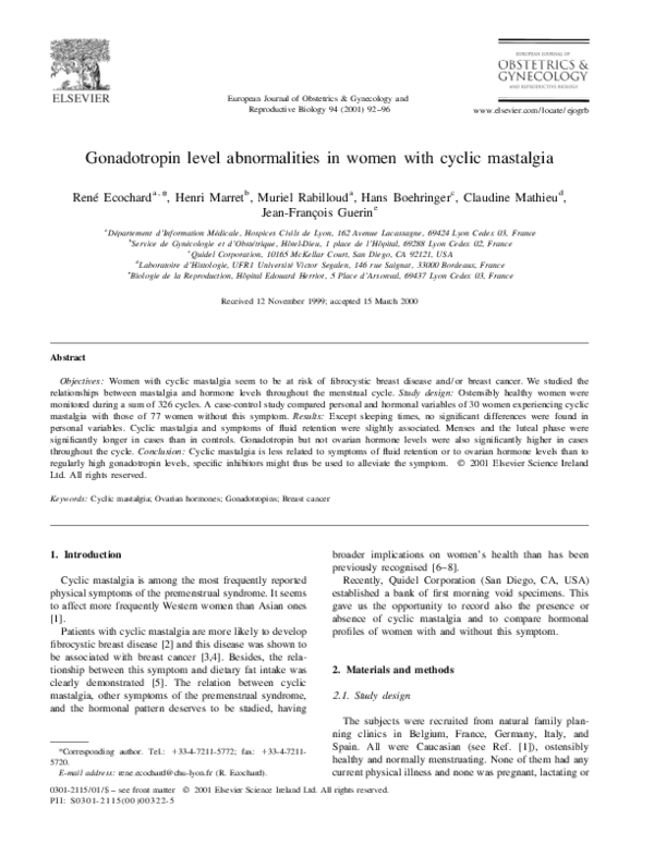 (PDF) Gonadotropin level abnormalities in women with cyclic mastalgia