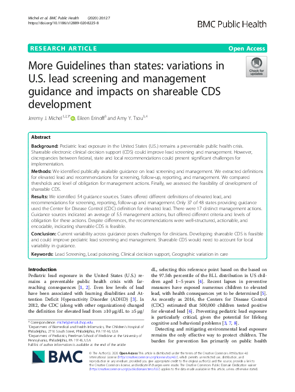 (PDF) More Guidelines than states: variations in U.S. lead screening ...