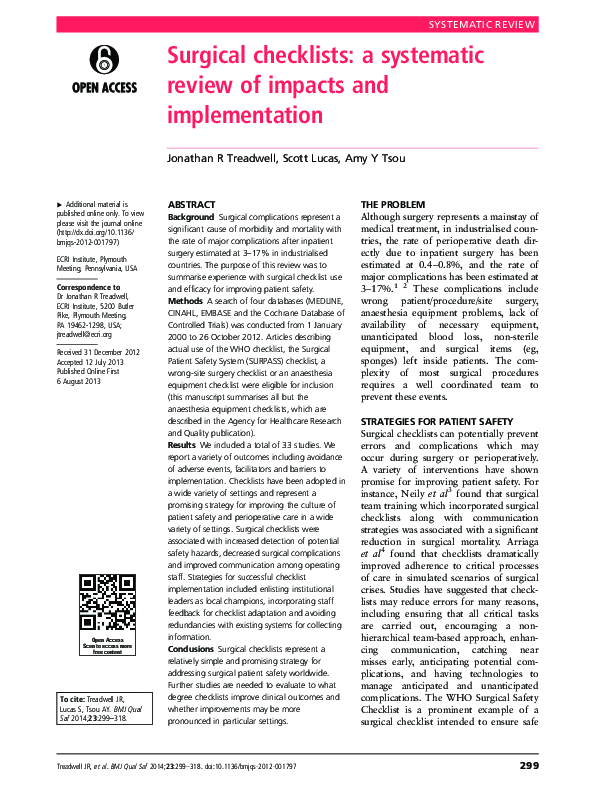 (PDF) Surgical checklists: a systematic review of impacts and ...
