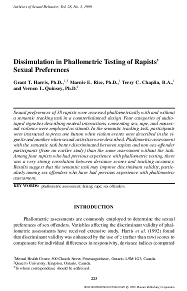 (PDF) Dissimulation in phallometric testing of rapists' sexual preferences