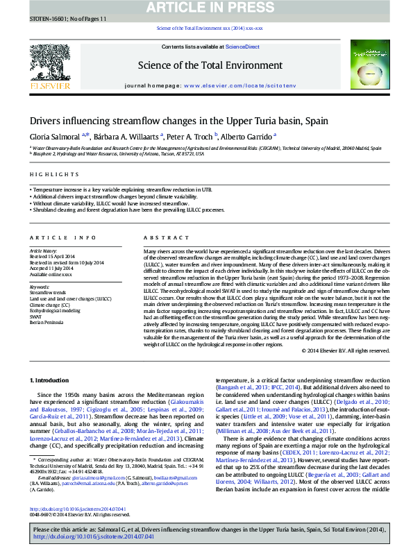(PDF) Drivers influencing streamflow changes in the Upper Turia basin ...
