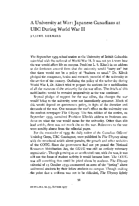 (PDF) A University at War: Japanese Canadians at UBC During World War II