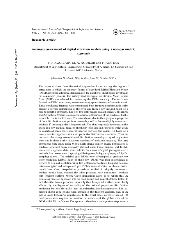 Pdf Accuracy Assessment Of Digital Elevation Models Using A Non Parametric Approach Umar