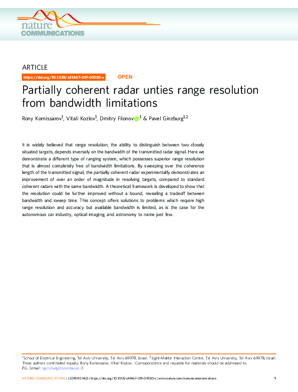 (PDF) Partially coherent radar unties range resolution from bandwidth ...
