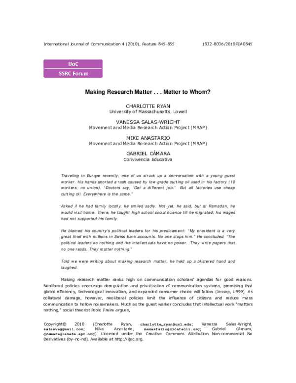 (PDF) SSRC| Making Research Matter . . . Matter to Whom?