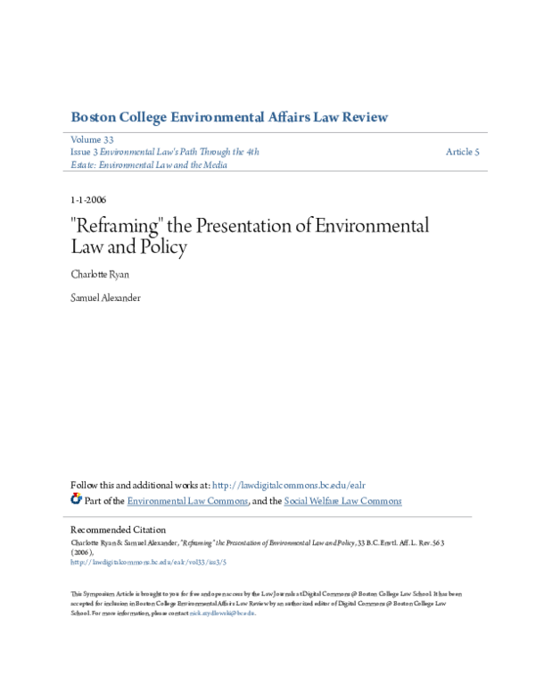 (PDF) Reframing" the Presentation of Environmental Law and Policy