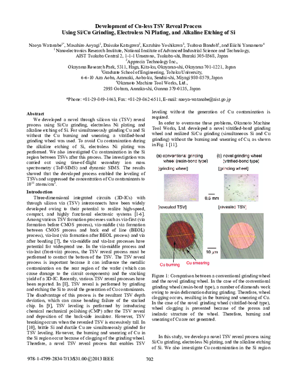 (PDF) Development of Cu-less TSV reveal process using Si/Cu grinding ...