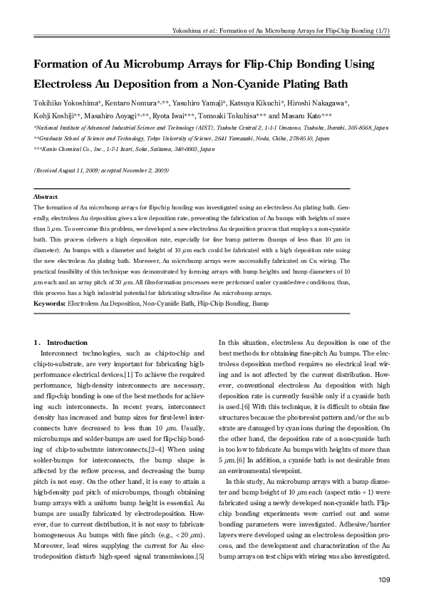(PDF) Formation of Au Microbump Arrays for Flip-Chip Bonding Using Electroless Au Deposition ...