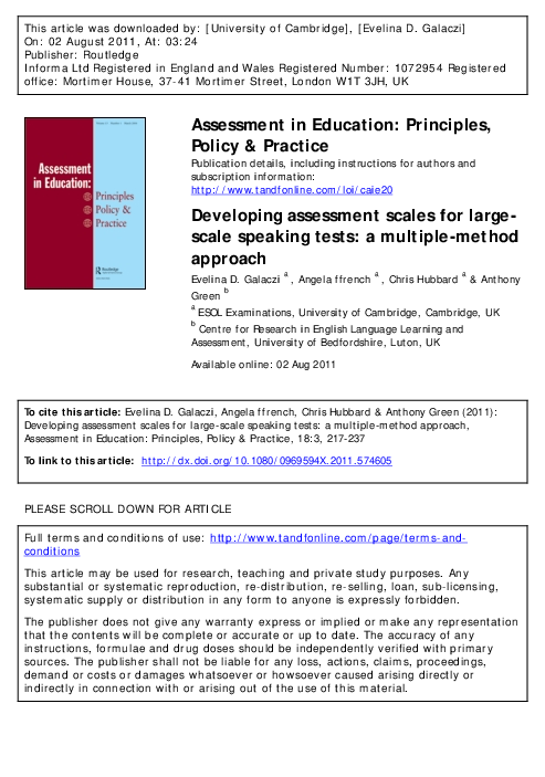 (PDF) Developing assessment scales for large-scale speaking tests: a ...