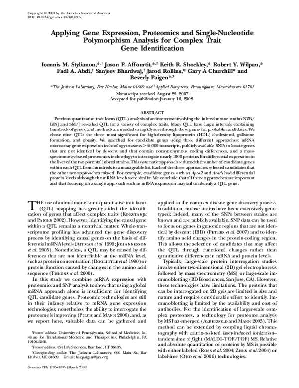 (PDF) Applying Gene Expression, Proteomics and Single-Nucleotide Polymorphism Analysis for ...