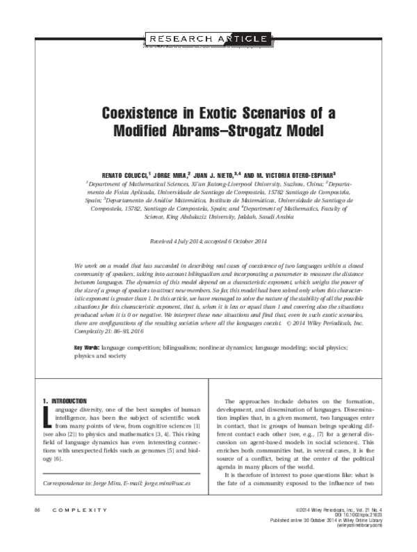 (PDF) Coexistence in exotic scenarios of a modified Abrams-Strogatz model