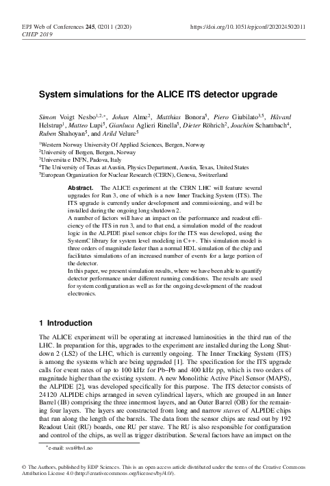(PDF) System simulations for the ALICE ITS detector upgrade