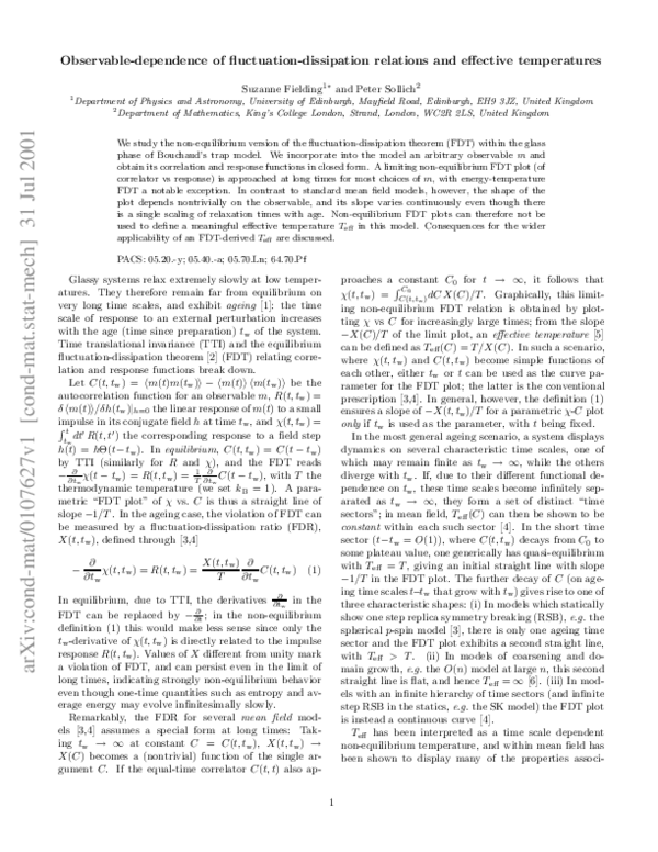 (PDF) Observable Dependence of Fluctuation-Dissipation Relations and ...