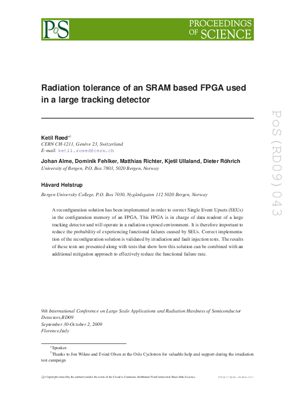 Pdf Radiation Tolerance Of An Sram Based Fpga Used In A Large Tracking Detector
