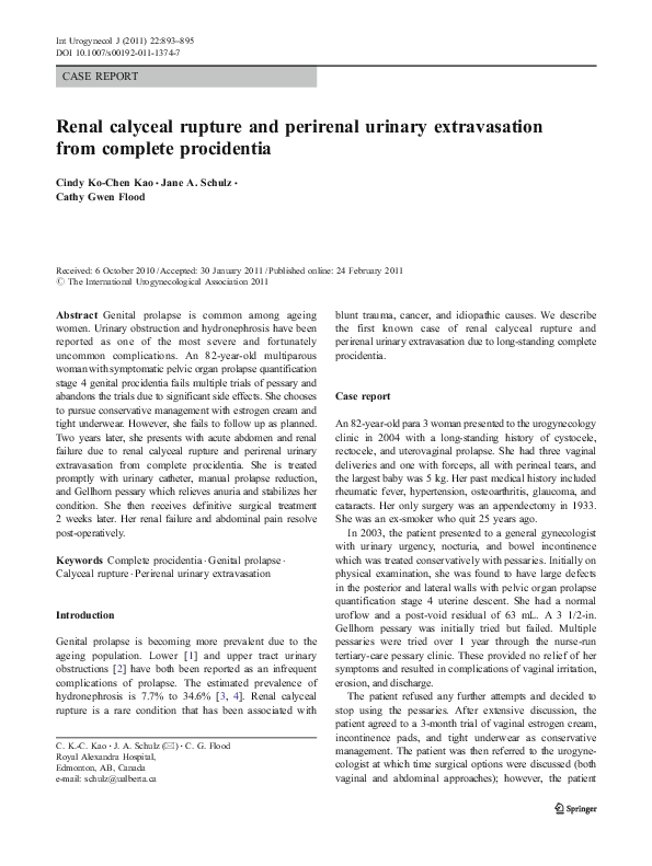(PDF) Renal calyceal rupture and perirenal urinary extravasation from ...