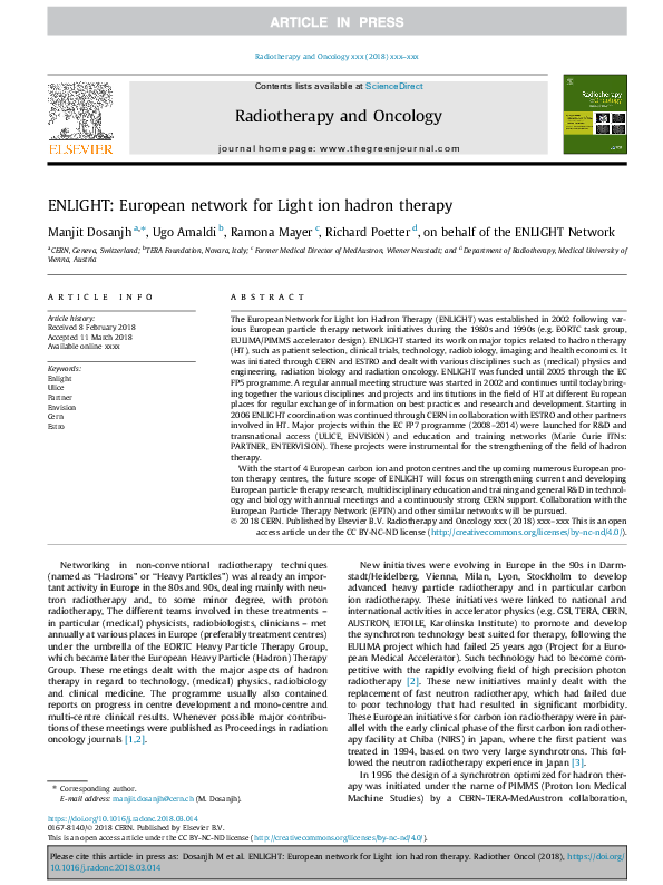 (PDF) ENLIGHT: European network for Light ion hadron therapy