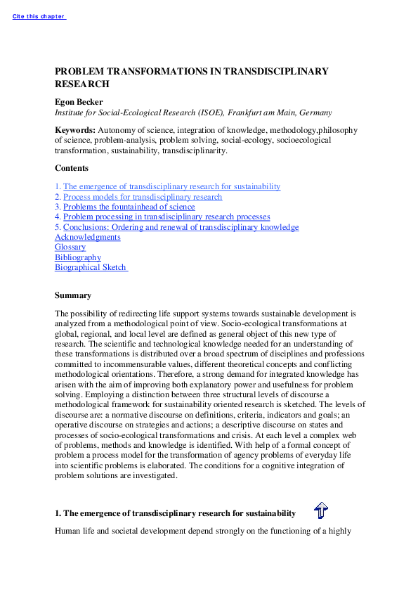 (PDF) Problem Transformations in Transdisciplinary Research