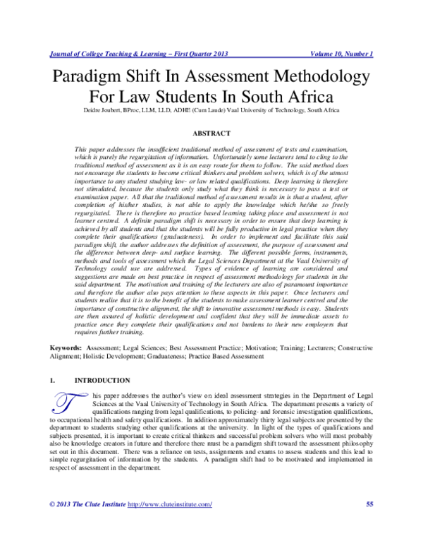 (PDF) Paradigm Shift In Assessment Methodology For Law Students In ...