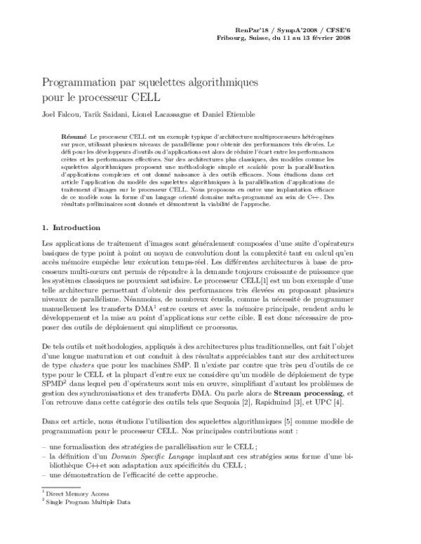(PDF) Programmation par squelettes algorithmiques pour le processeur CELL