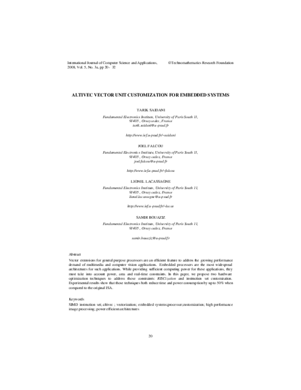(PDF) Altivec Vector Unit Customization for Embedded Systems