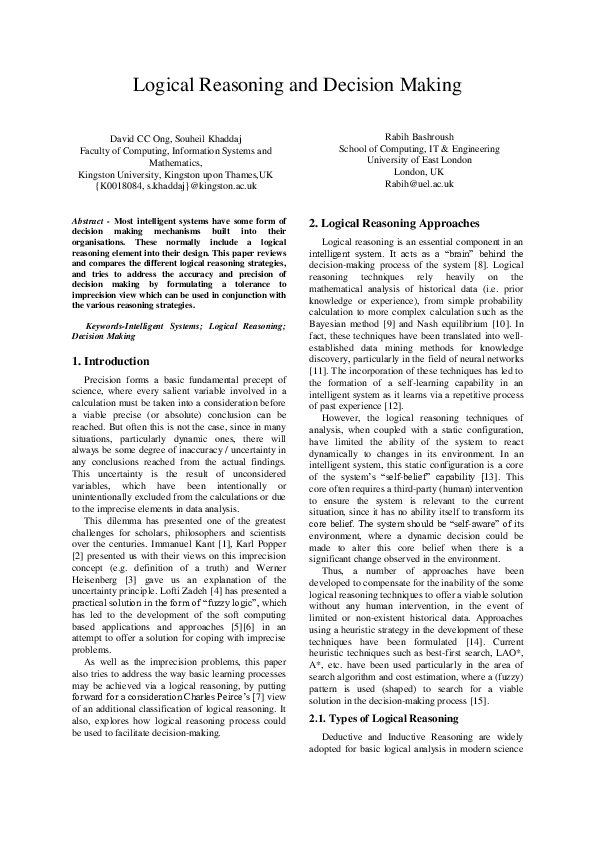 (PDF) Logical reasoning and decision making