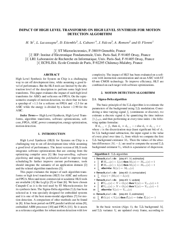 Pdf Impact Of High Level Transforms On High Level Synthesis For Motion Detection Algorithm J
