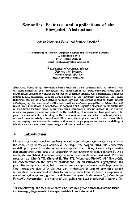 (PDF) Semantics, features, and applications of the viewpoint abstraction