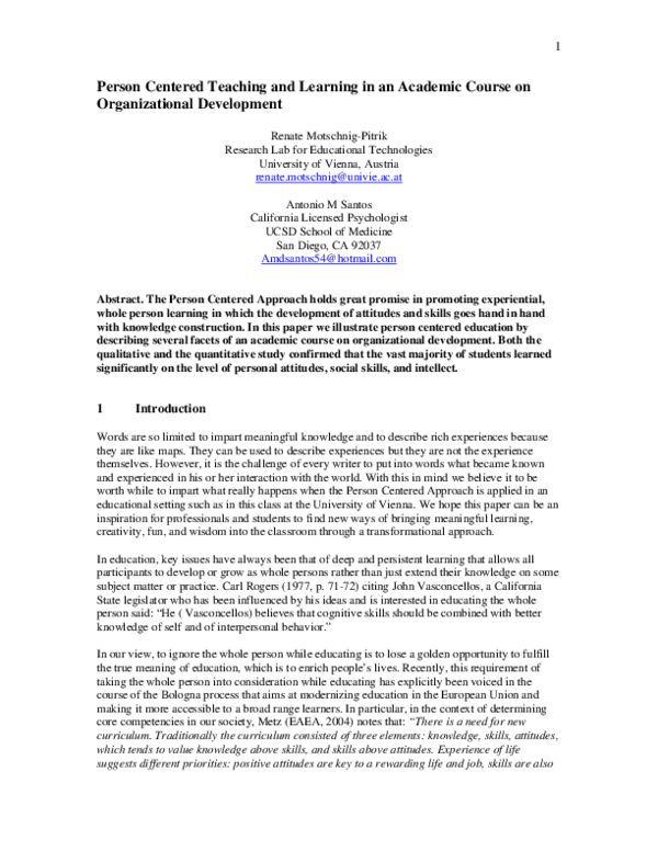 (PDF) Person Centered Teaching and Learning in an Academic Course on ...