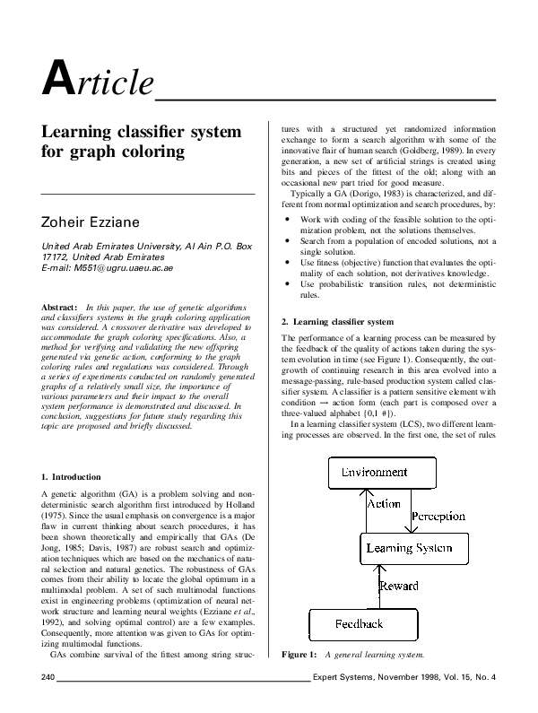 (PDF) Learning classifier system for graph coloring