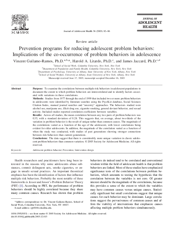 (PDF) Prevention programs for reducing adolescent problem behaviors: Implications of the co ...