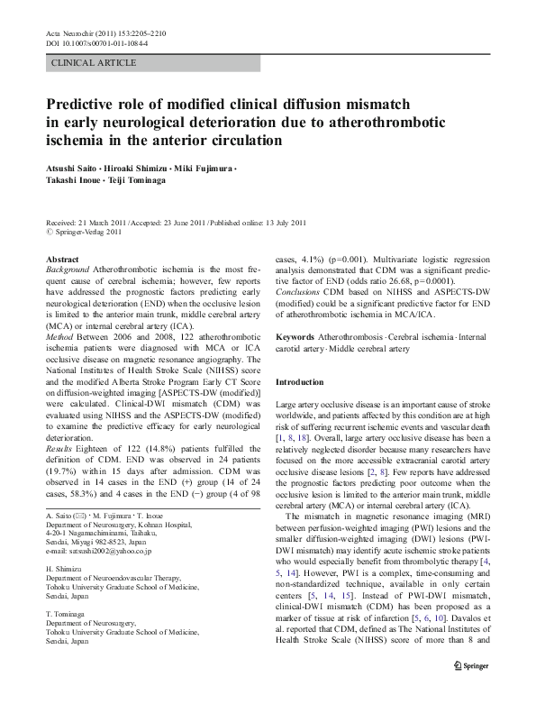 (PDF) Predictive role of modified clinical diffusion mismatch in early ...