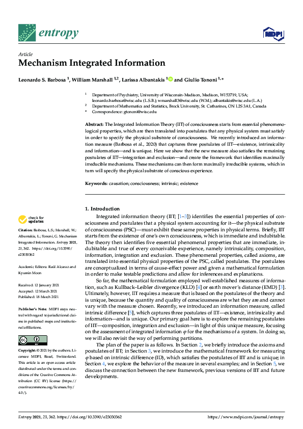 (PDF) Mechanism Integrated Information