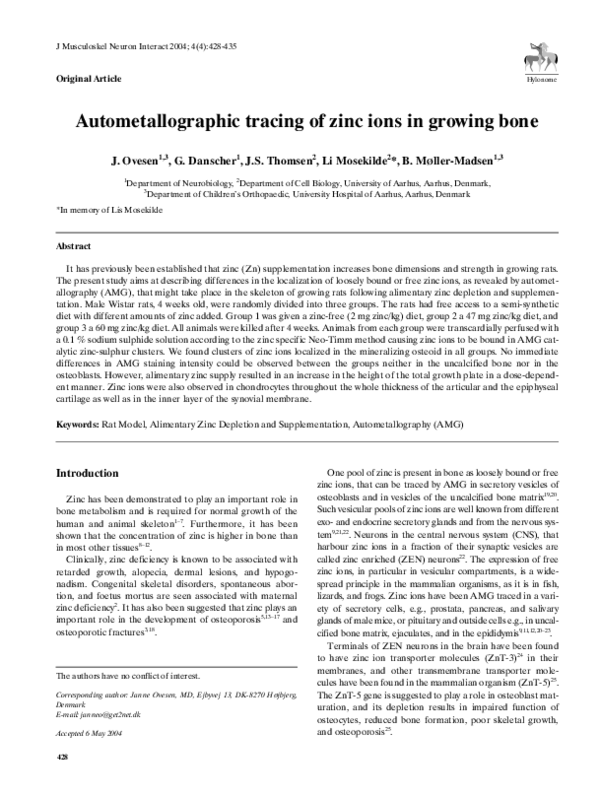 (PDF) Autometallographic tracing of zinc ions in growing bone