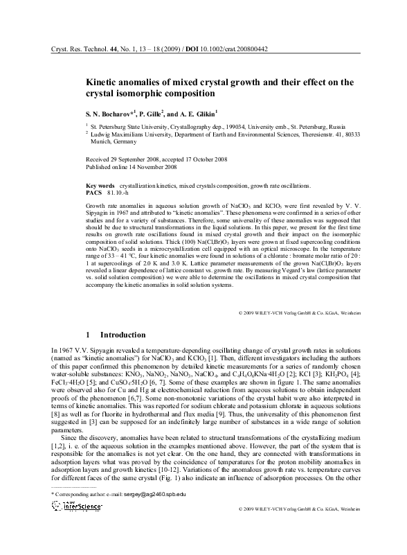 (PDF) Kinetic anomalies of mixed crystal growth and their effect on the ...