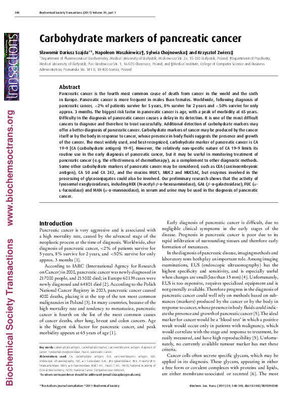 (PDF) Carbohydrate markers of pancreatic cancer