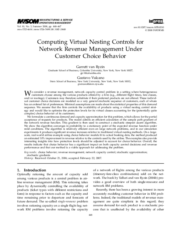 (PDF) Computing Virtual Nesting Controls for Network Revenue Management Under Customer Choice ...