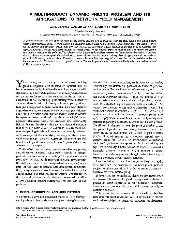 Pdf A Multiproduct Dynamic Pricing Problem And Its Applications To