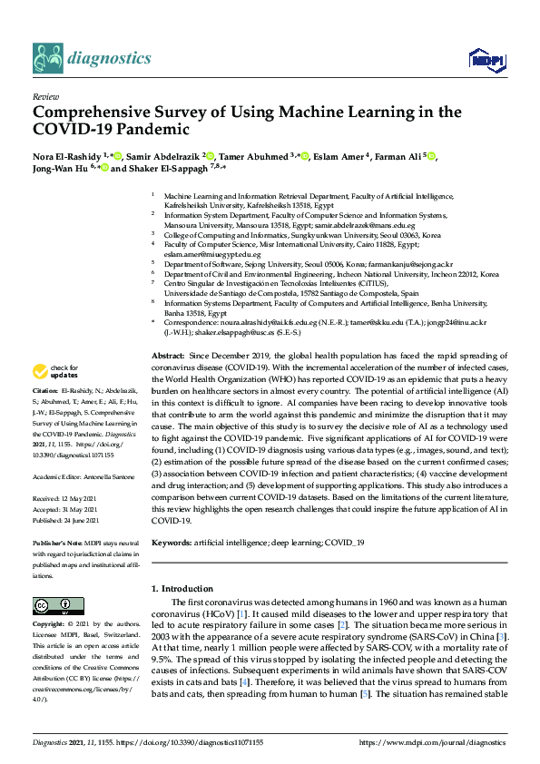 (PDF) Comprehensive Survey of Using Machine Learning in the COVID-19 ...
