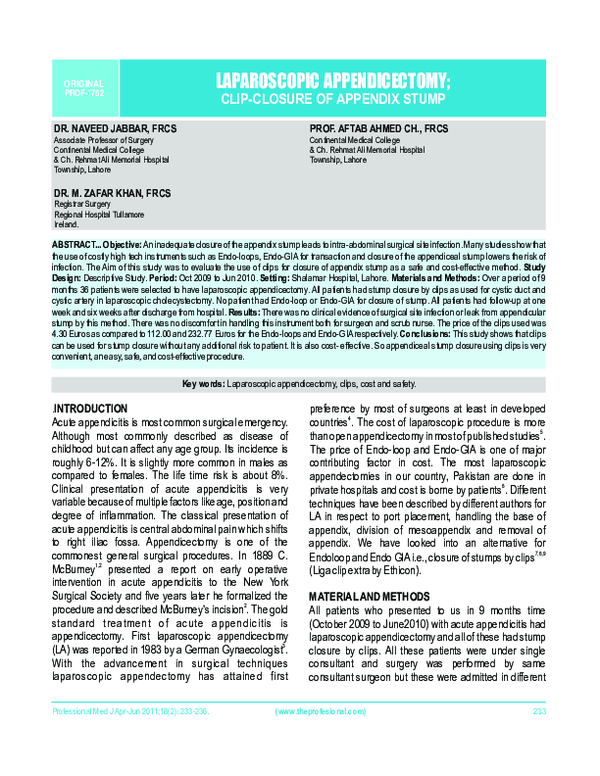 (PDF) Laparoscopic Appendicectomy