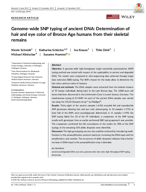 (PDF) Genome‐wide SNP typing of ancient DNA: Determination of hair and ...
